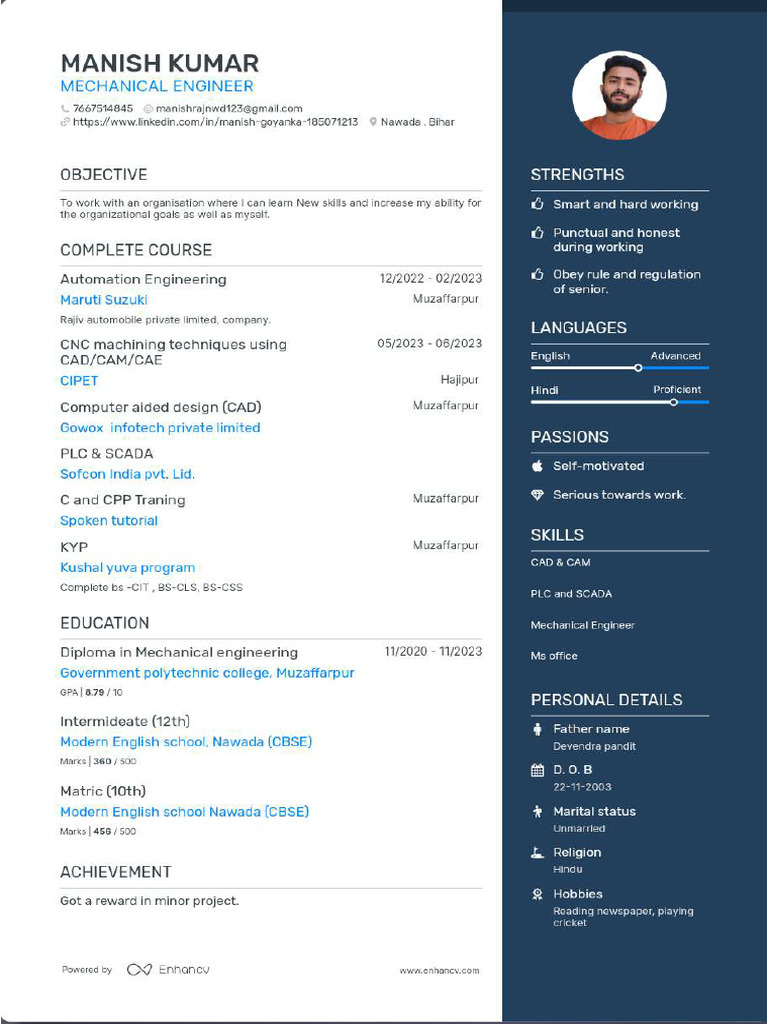 Resume of Manish | PDF