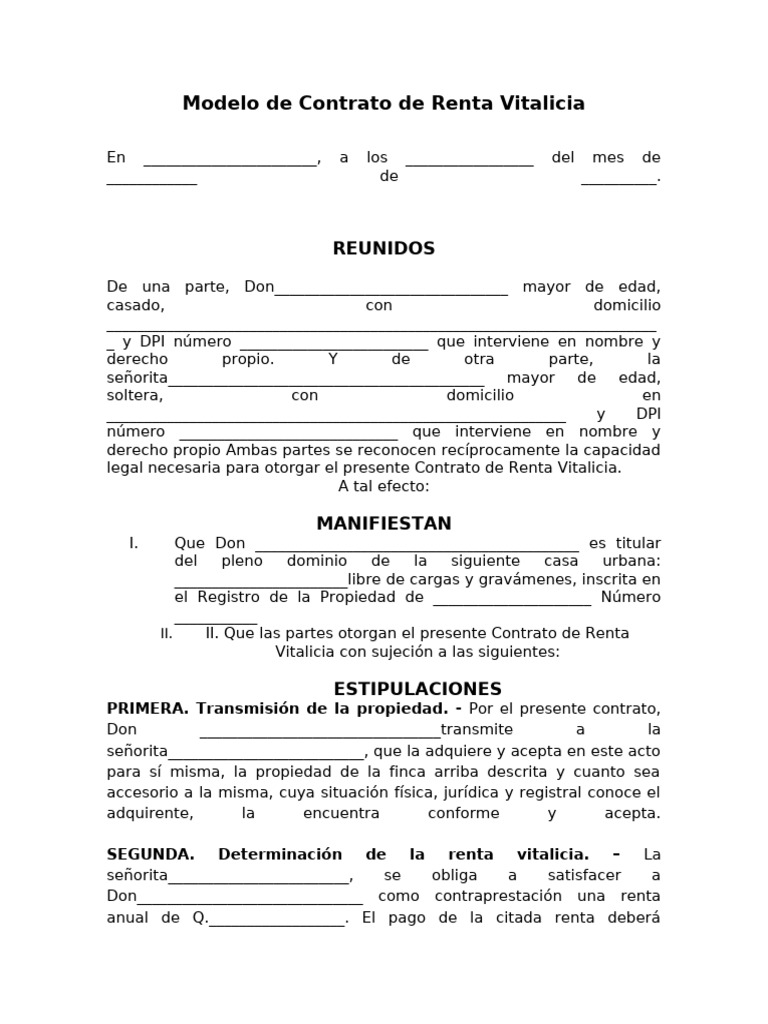Modelo de Contrato de Renta Vitalicia | PDF