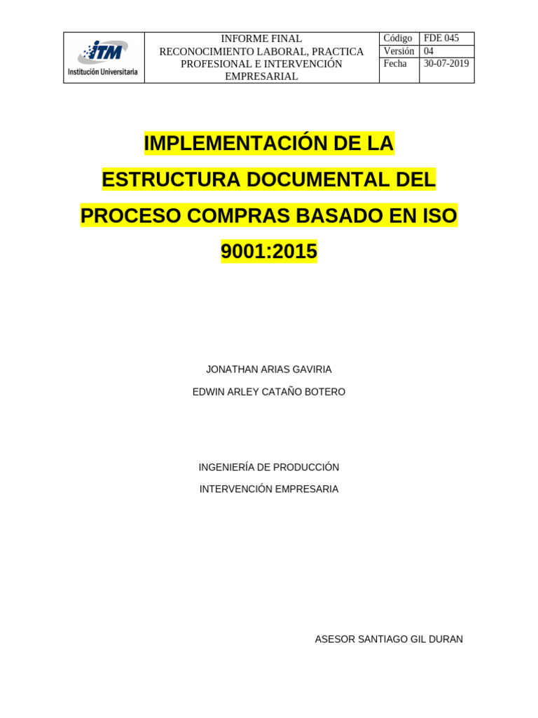 EJEMPLO DE PROYECTO Informe Aporte, Practica o Intervencion Empresarial V4 | PDF