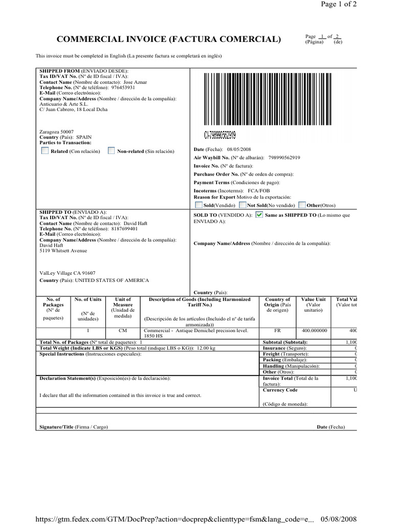 Commercial Invoice (Factura Comercial) | PDF