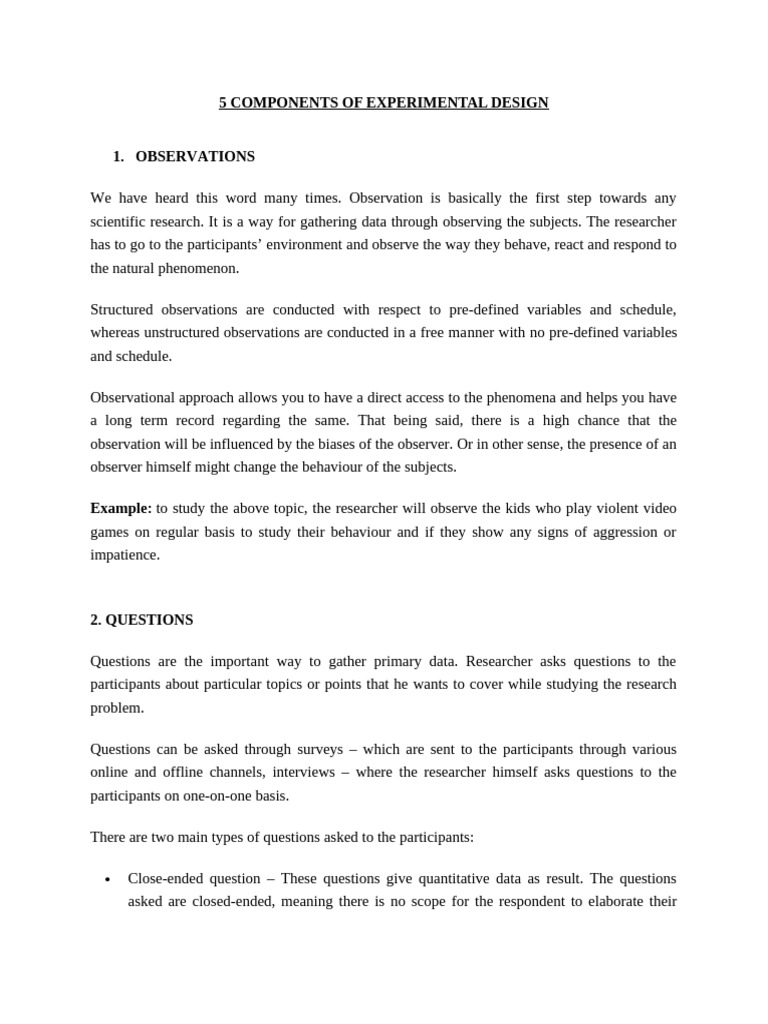 5 Components of Experimental Design | PDF