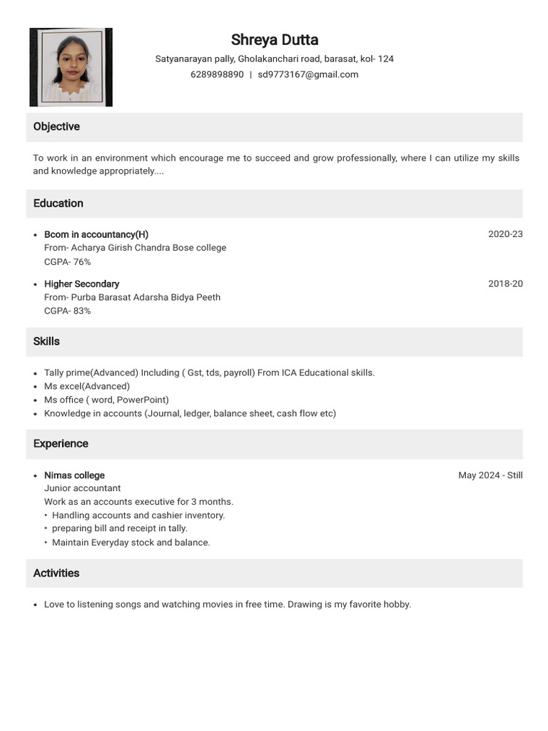 Shreya Resume 2024 | PDF