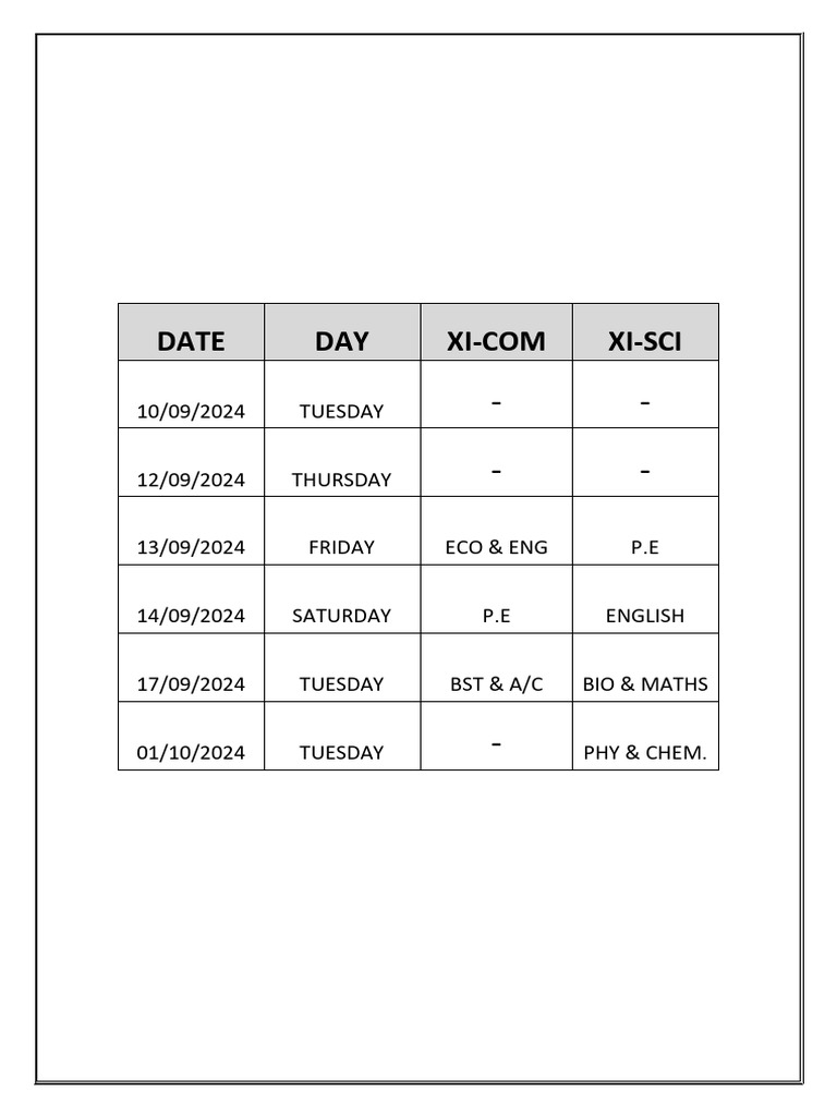 11th Practical Exam Time Table Sa-1 24-25 | PDF