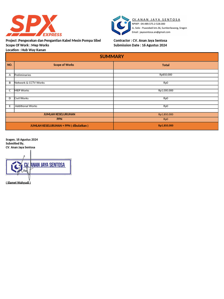 160824-SPXRAB - Pengecekan Dan Pengantian Kabel Mesin Pompa Sibel Di ...