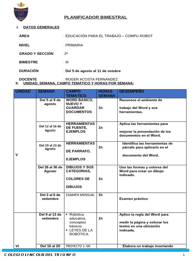 Planificador Iii Bimestre Compu-Robot Ept 2do Grado | PDF | Informática