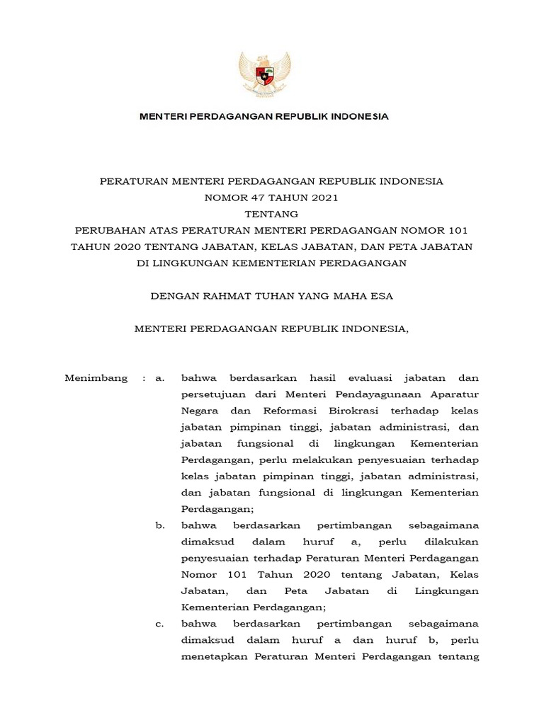 Permendag Nomor 47 Tahun 2021 | PDF