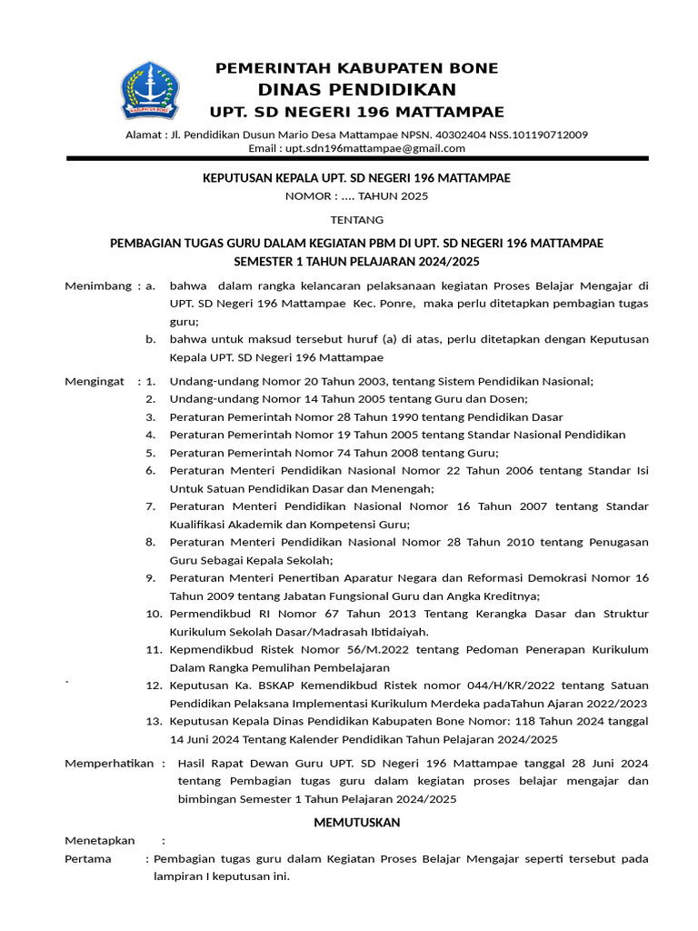 SK PBM Semester 1 2024 - 2025 (Revisi) | PDF