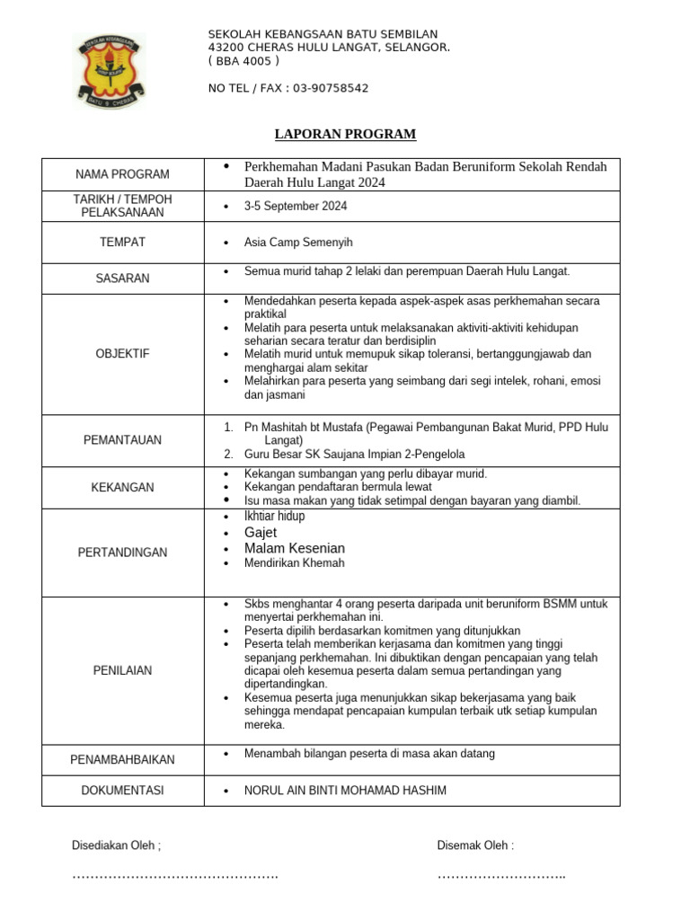Laporan Perkhemahan Madani 2024 | PDF