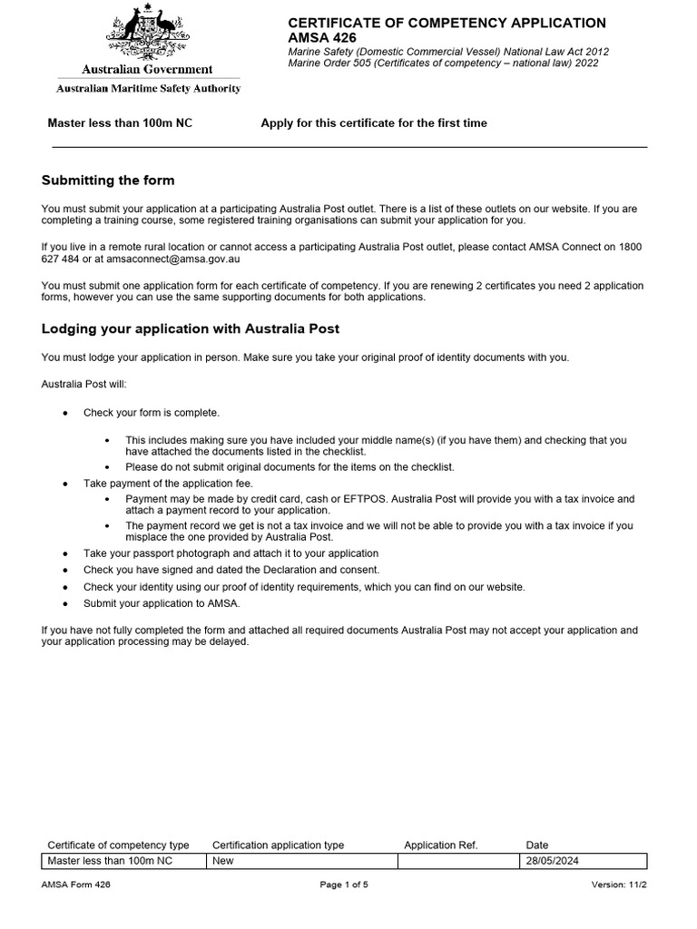 AMSA CoC Form 426 - MasterLt100 | PDF