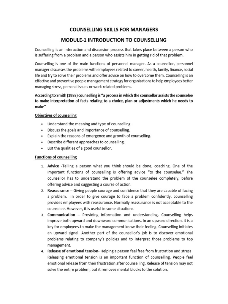 Counselling Skills For Managers | PDF