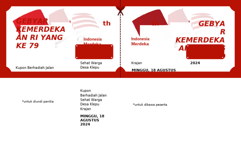 Merah Putih Kupon Voucer Undian Hadiah Jalan Sehat HUT Indonesia Ticket ...