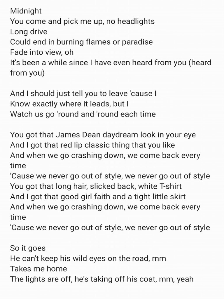 LYRICS Taylor Swift - Style | PDF
