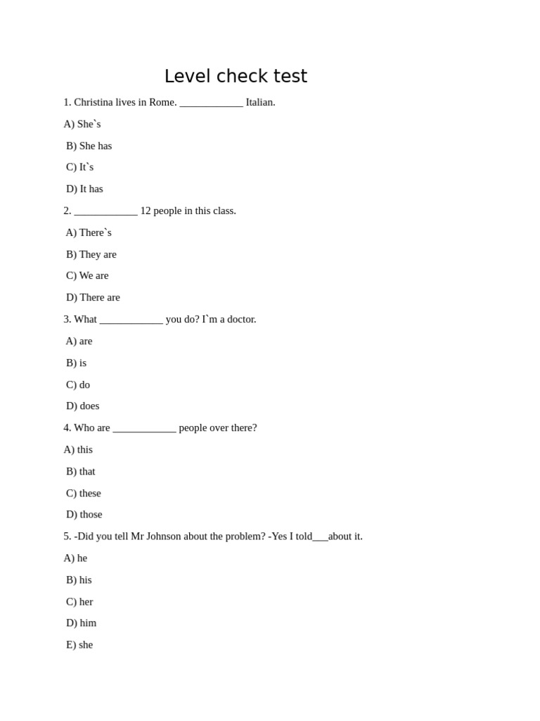 Level Check Test | PDF