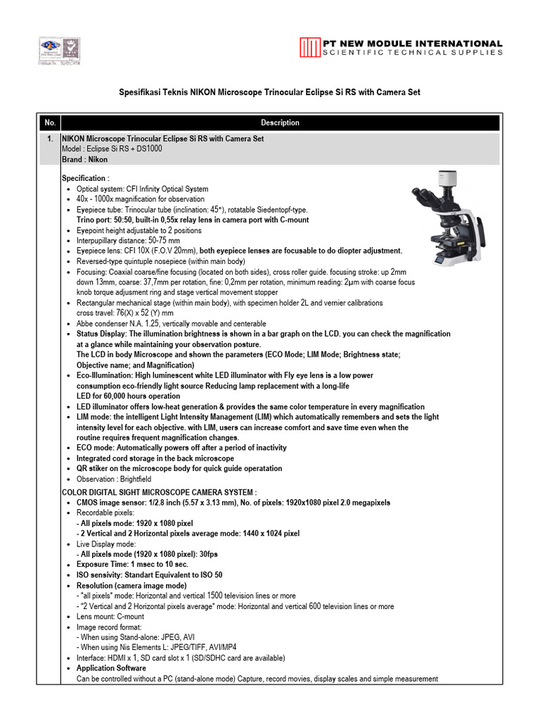Nikon Microscope Trinokuler Si RS 2 MP | PDF