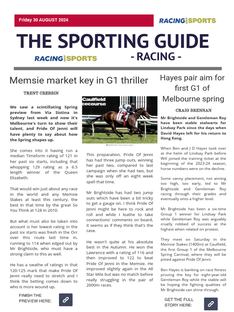 The Sporting Guide - Racing & Sports - 30 August 2024 | PDF