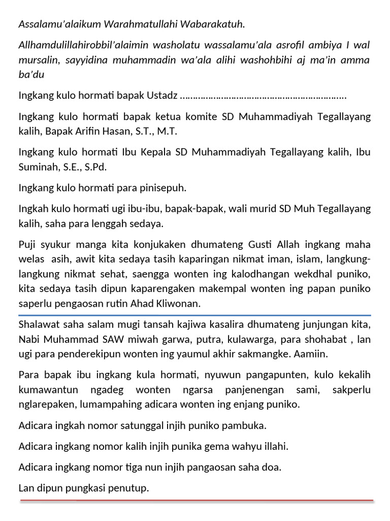 Teks MC B Jawa Pengaosan Ahad Kliwon | PDF