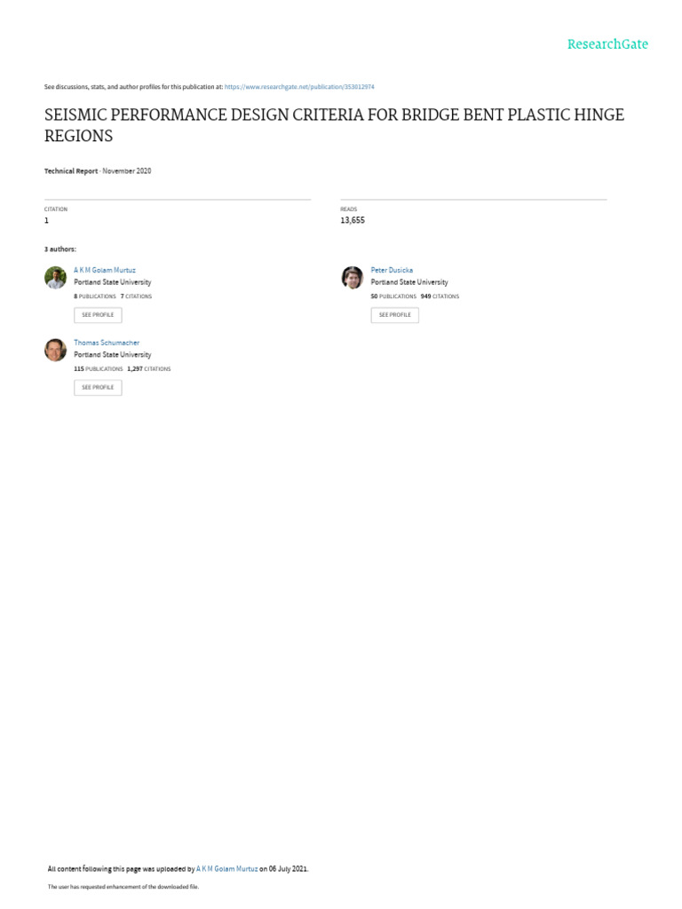 Seismic Performance Design Criteria For Bridge Bent Plastic Hinge ...