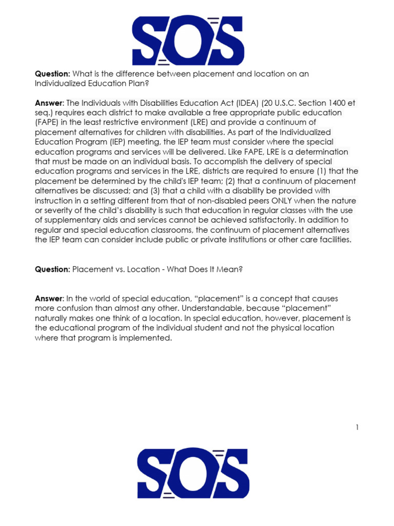 SOS - Placement Location | PDF