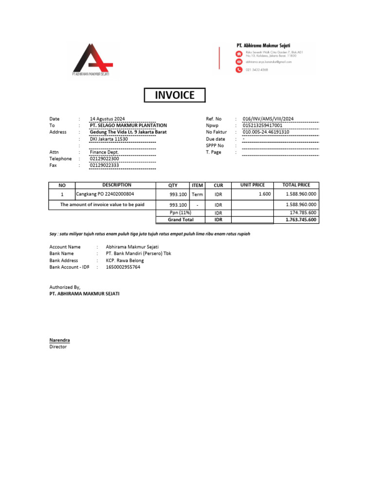 Invoice No. 016-INV-AMS-VIII-2024 | PDF