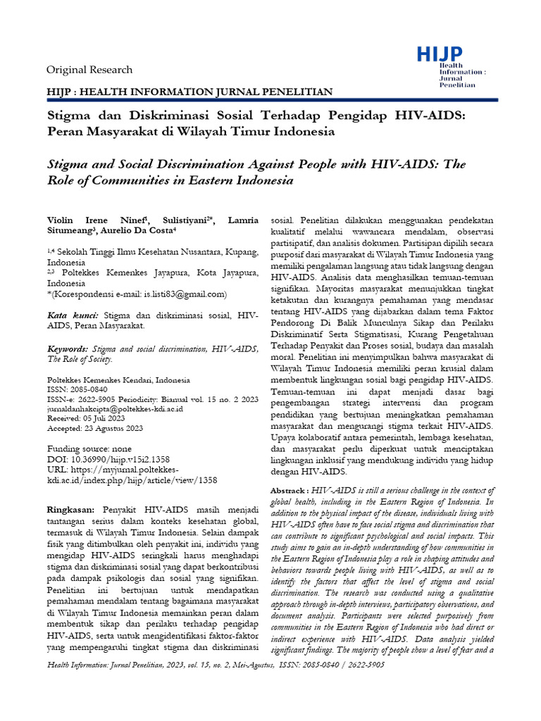 Stigma Dan Diskriminasi Sosial Terhadap Pengidap HIV-AIDS: Peran Masyarakat Di Wilayah Timur ...