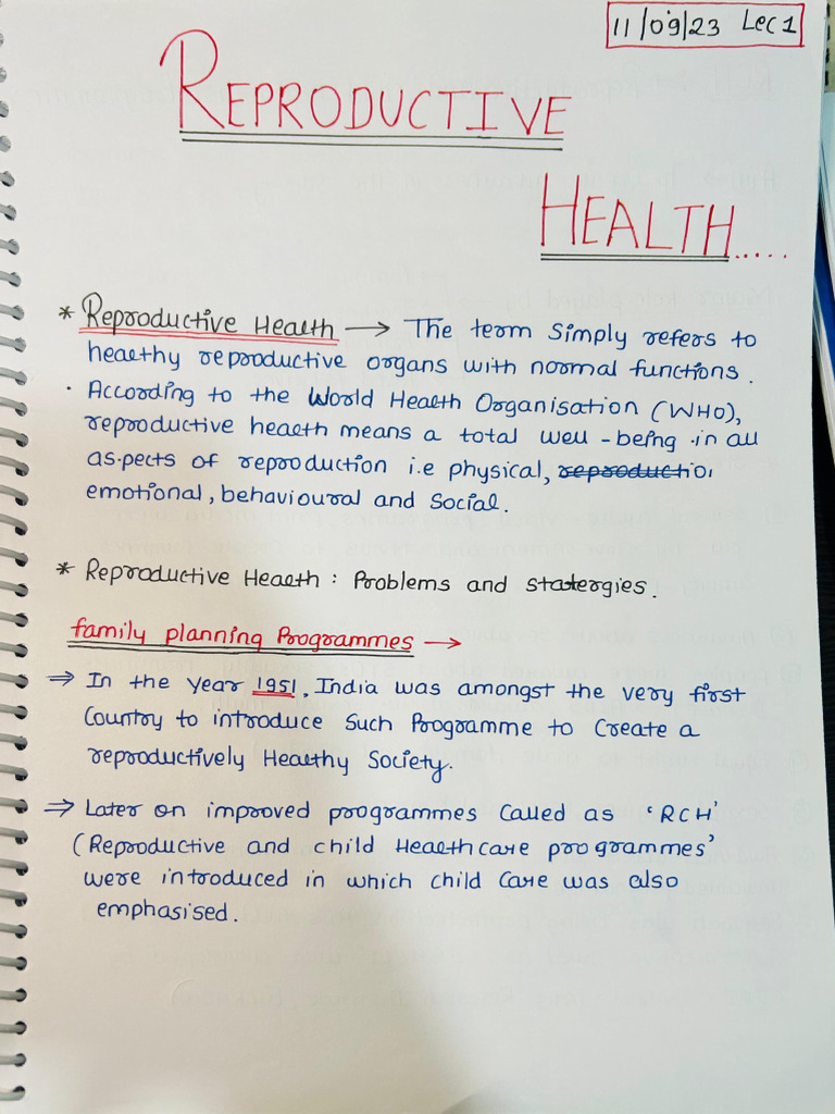 Reproductive Health Handwritten Notes | PDF
