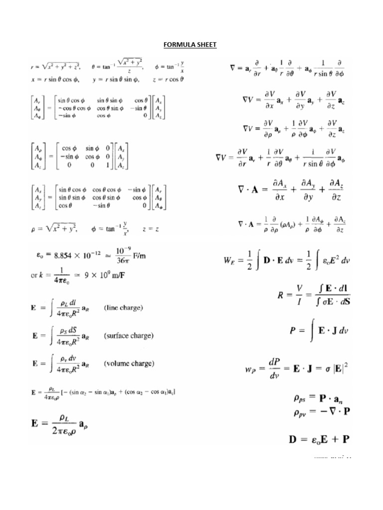 Formula Sheet Final | PDF