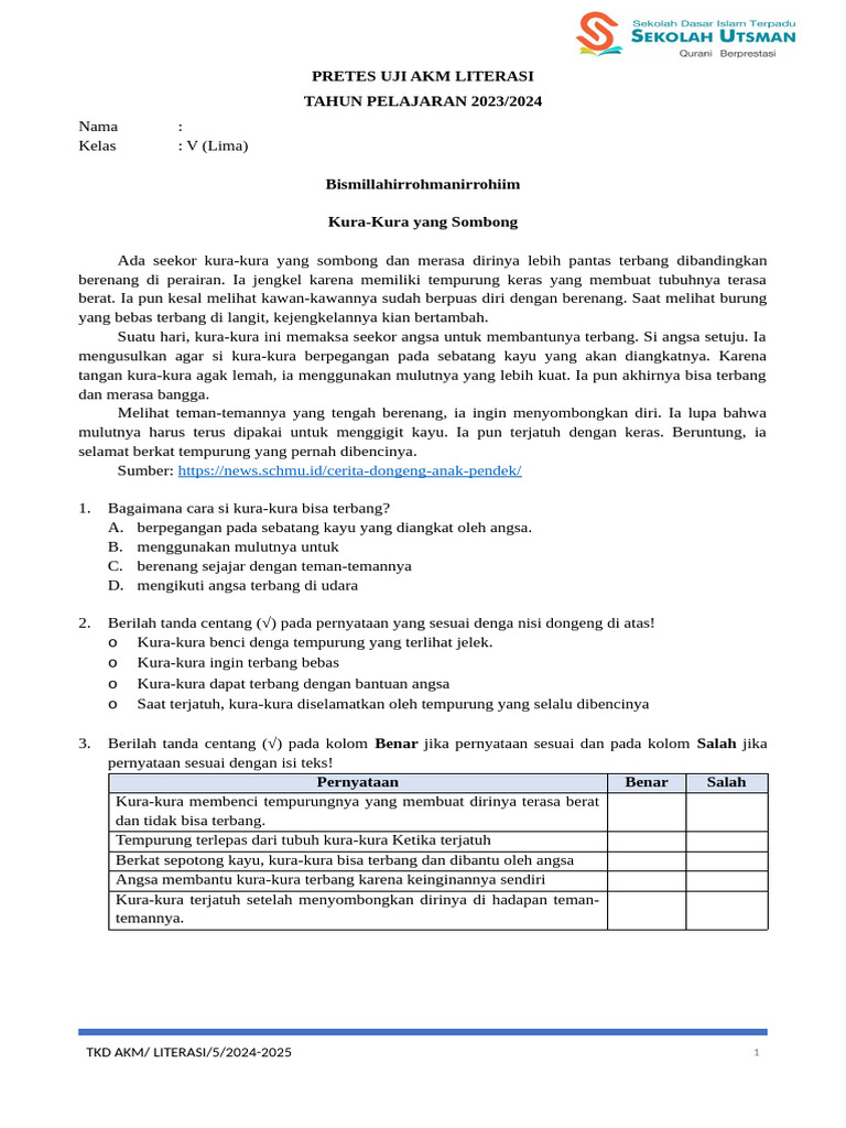 TKD Akm Literasi Kelas 5 | PDF