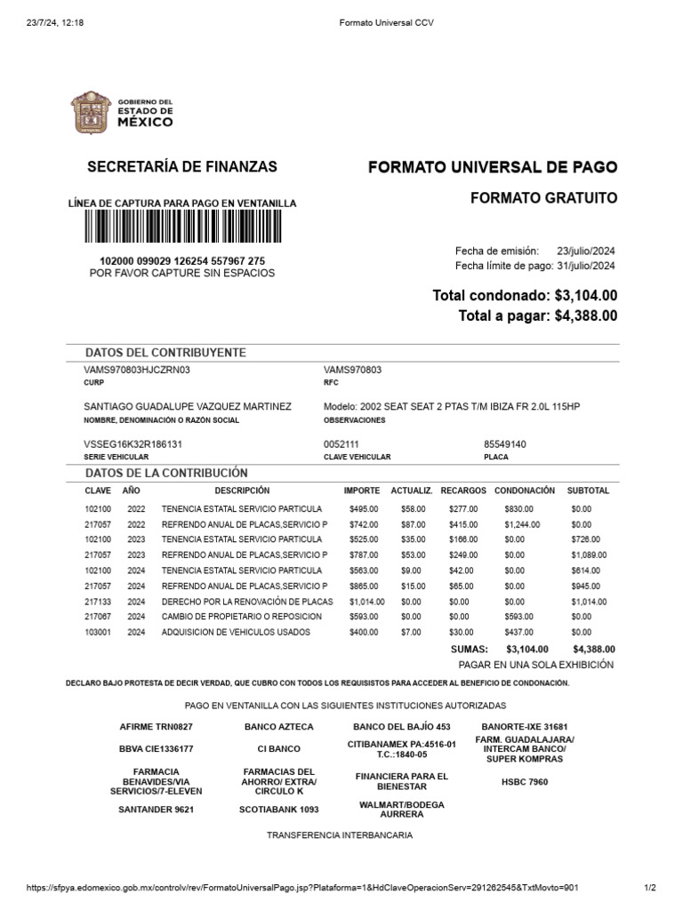 Formato Universal CCV | PDF