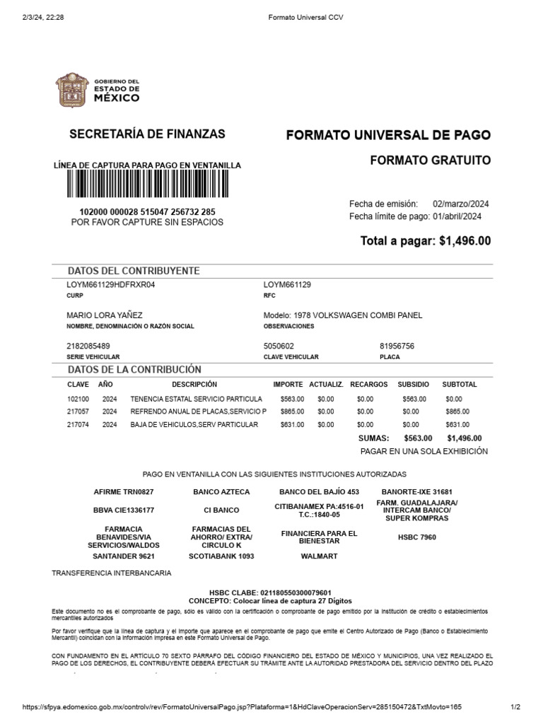 Formato Universal CCV | PDF