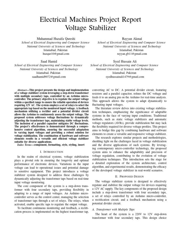 IEEE Project Report Voltage Stabilizer (C) | PDF