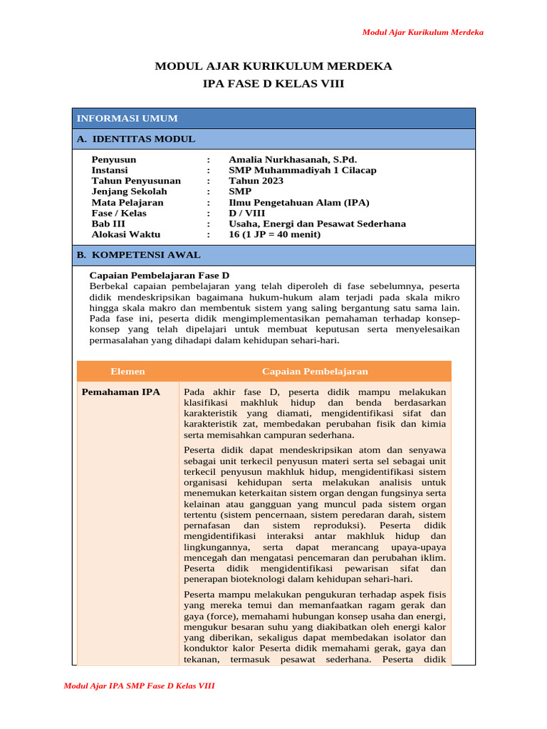 Modul Ajar IPA Kelas VIII Kurikulum Merdeka | PDF