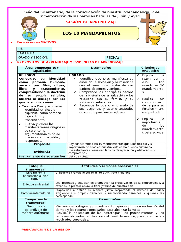 1º U6 S1 Sesion D2 Religion Los 10 Mandamientos Maestras de Primaria ...