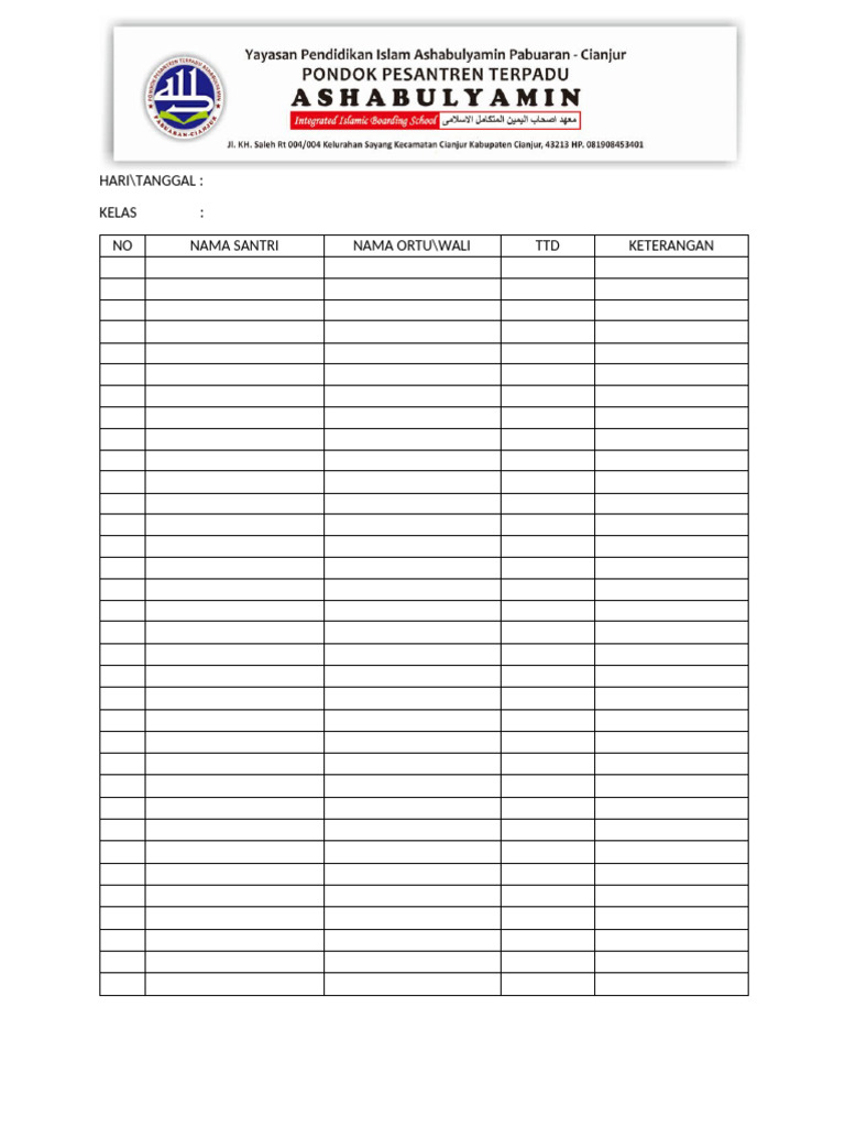 Absensi Santri Baru 23 | PDF