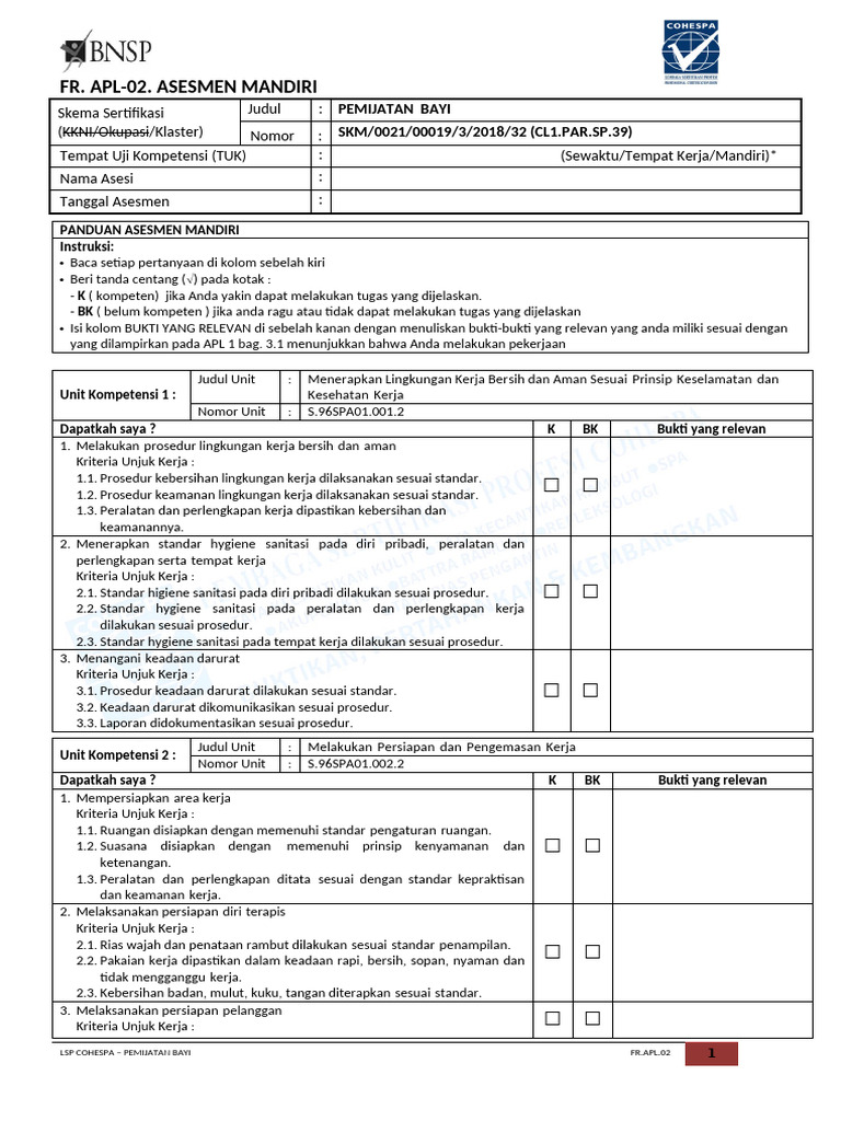 FR - Apl.02 Asesmen Mandiri | PDF