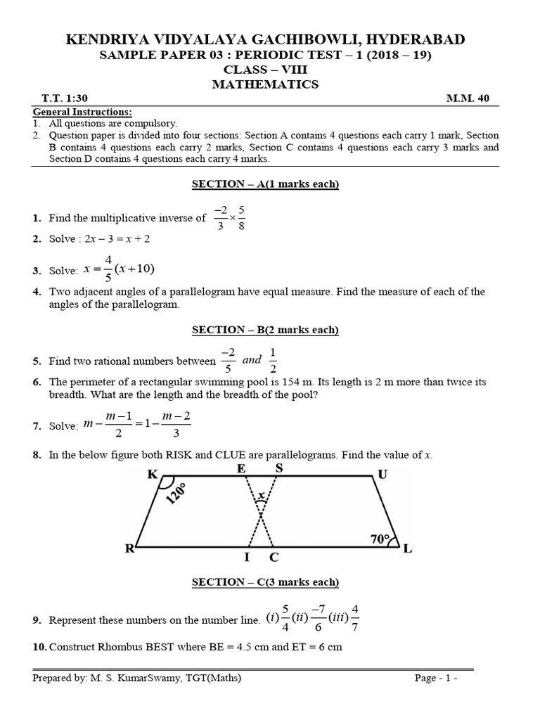 989714178maths Viii Periodic Test-1 Sample Paper 03 2018 | PDF