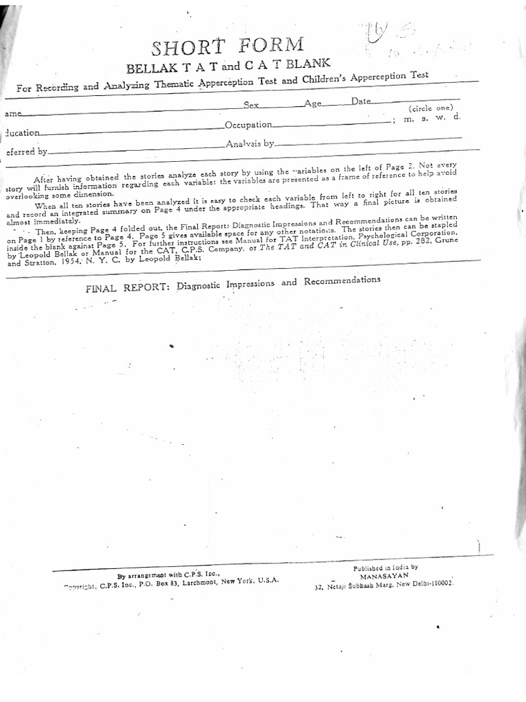 scoring of TAT CAT.. | PDF