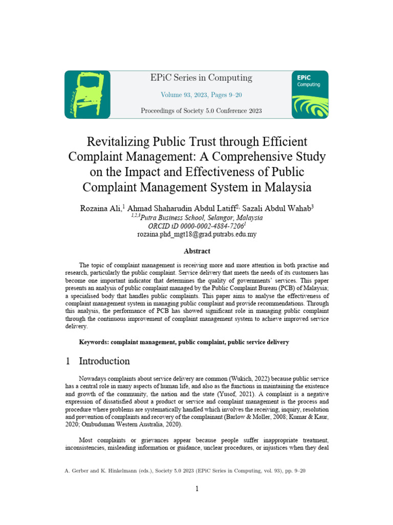 Revitalizing Public Trust Through Efficient Complaint Management A ...