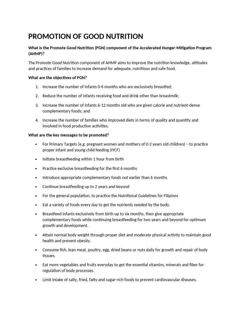 Promotion of Good Nutrition | PDF