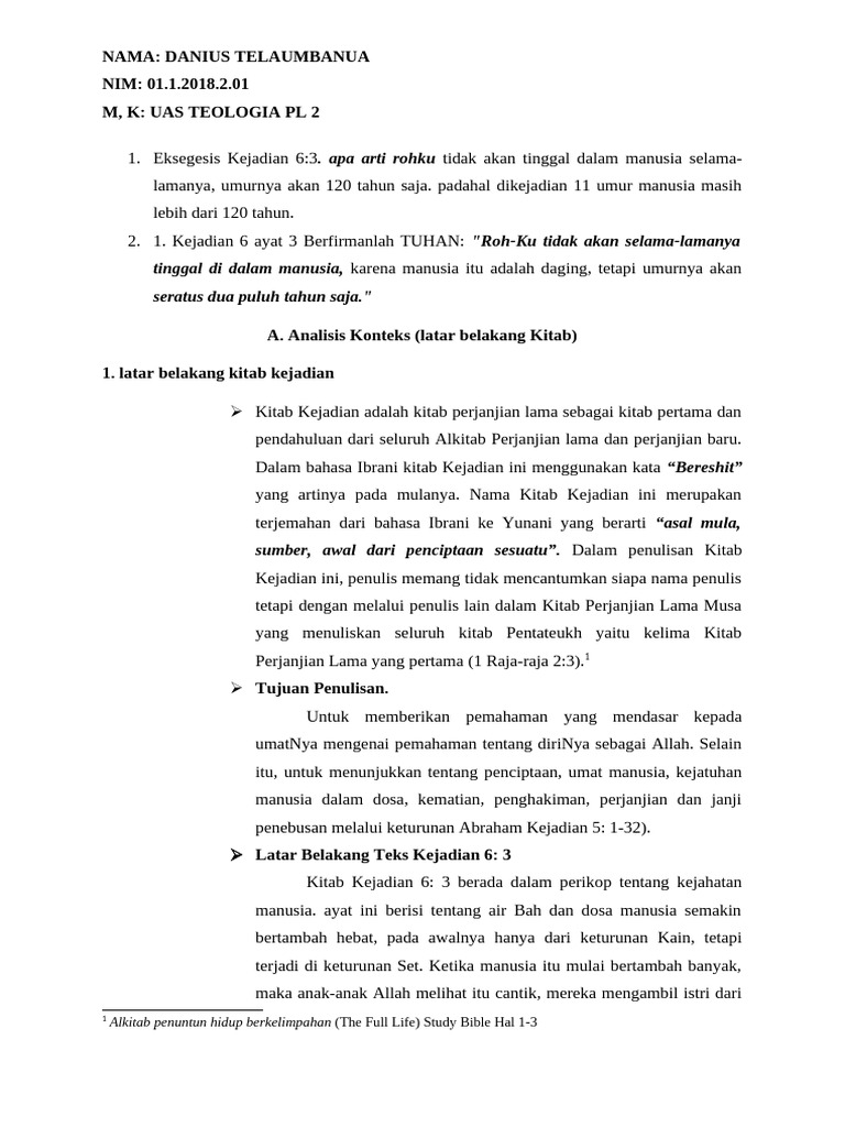 Eksegesis Kejadian 6 Ayat 3 Danius Telaumbanua | PDF