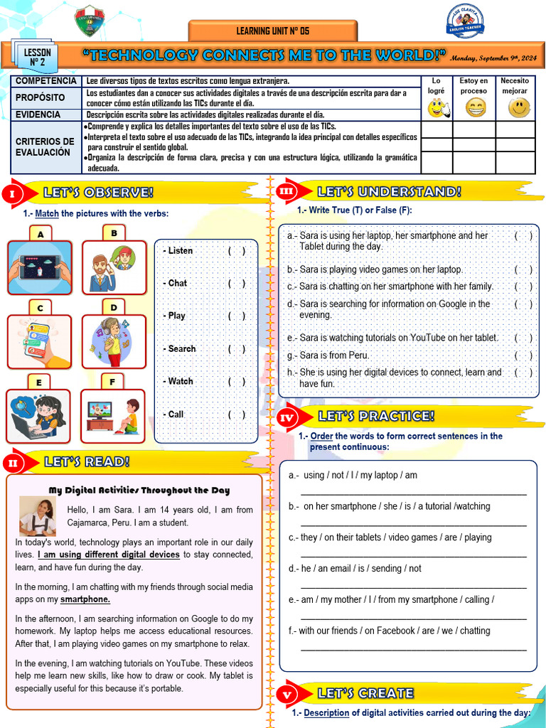 1° y 2° Ficha de actividades Week N° 02 UNIT 5 | PDF