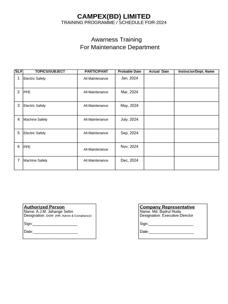 Training Shedule 2022 | PDF