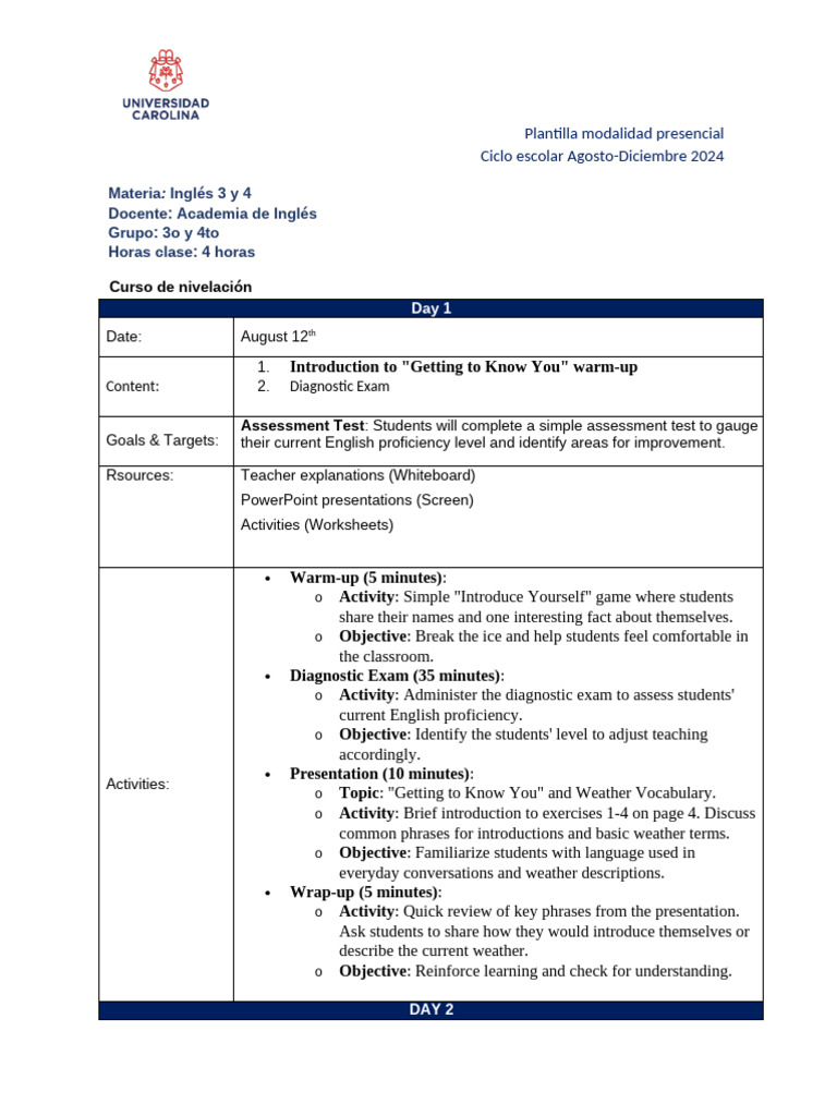 KICK OFF WEEK LESSON PLAN (3). | PDF