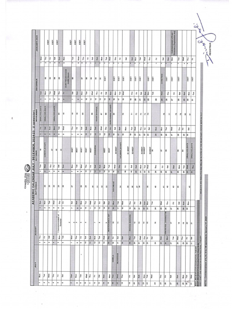 Academic Calendar First Year Odd Semester 2024-25 | PDF