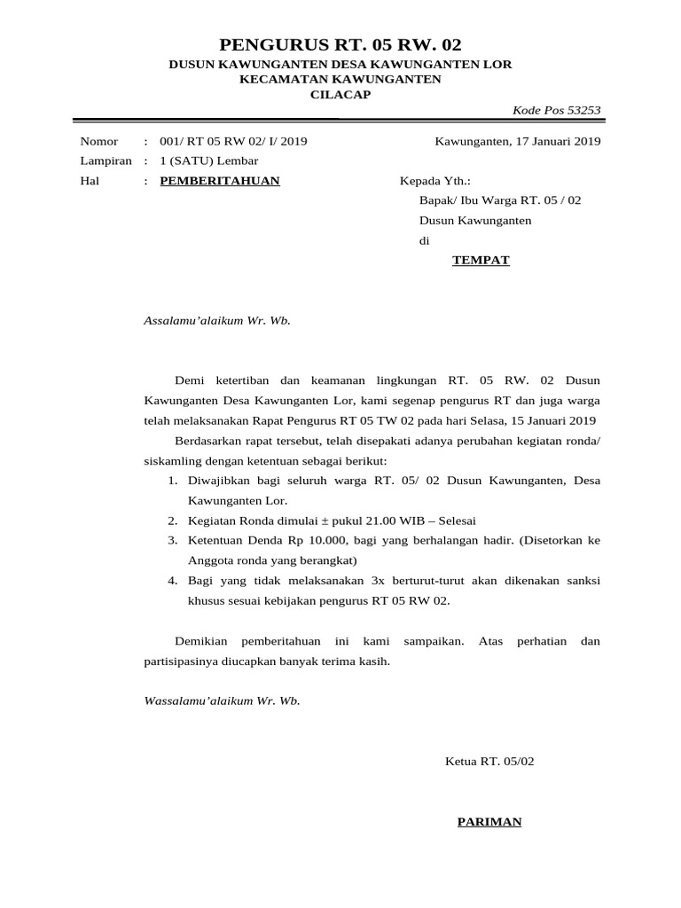 PENGURUS RT 05 | PDF