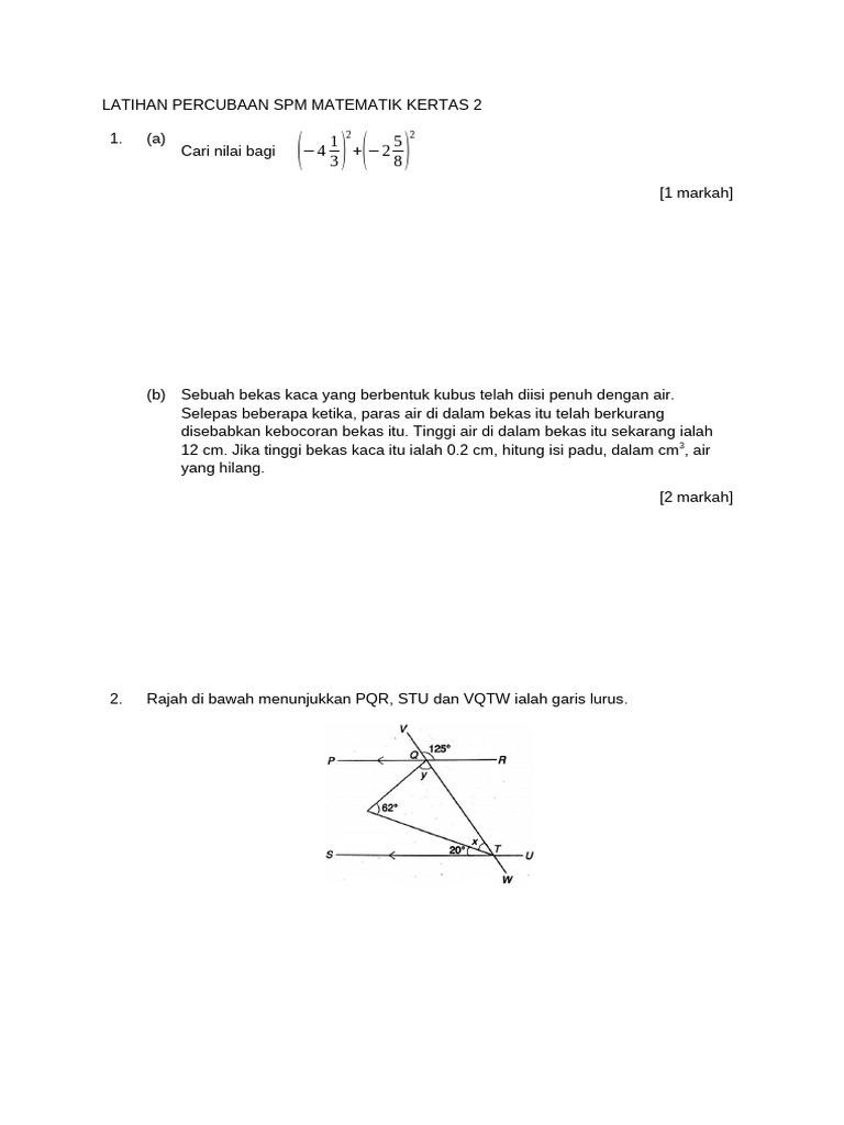 Latihan Percubaan Spm Matematik Kertas 2 | PDF
