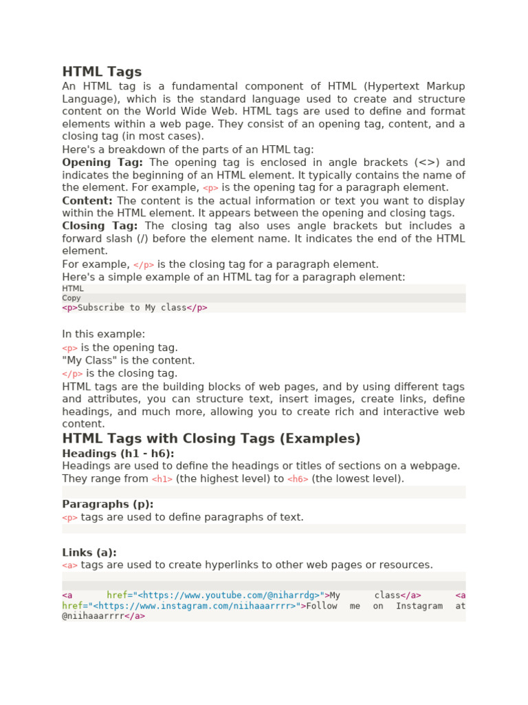 3 - Introduction To HTML Tags | PDF 3 - Introduction To HTML Tags | PDF