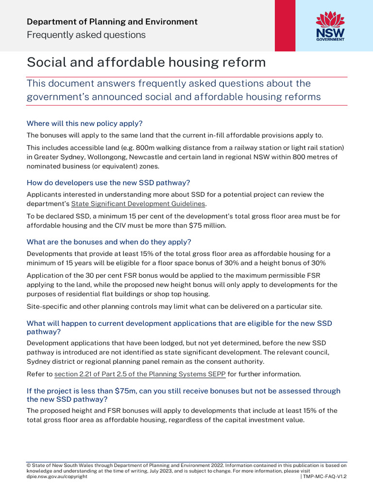 Social and Affordable Housing Reform Faq | PDF