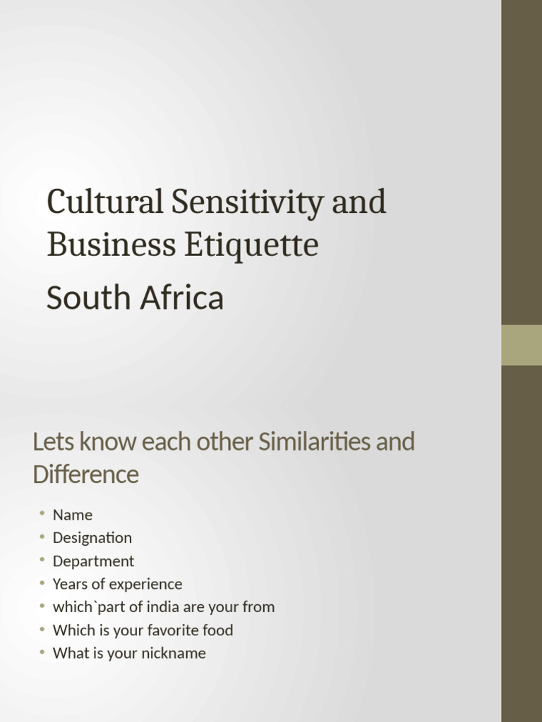 Cultural Sensitivity and Business Etiquette South Africa | PDF