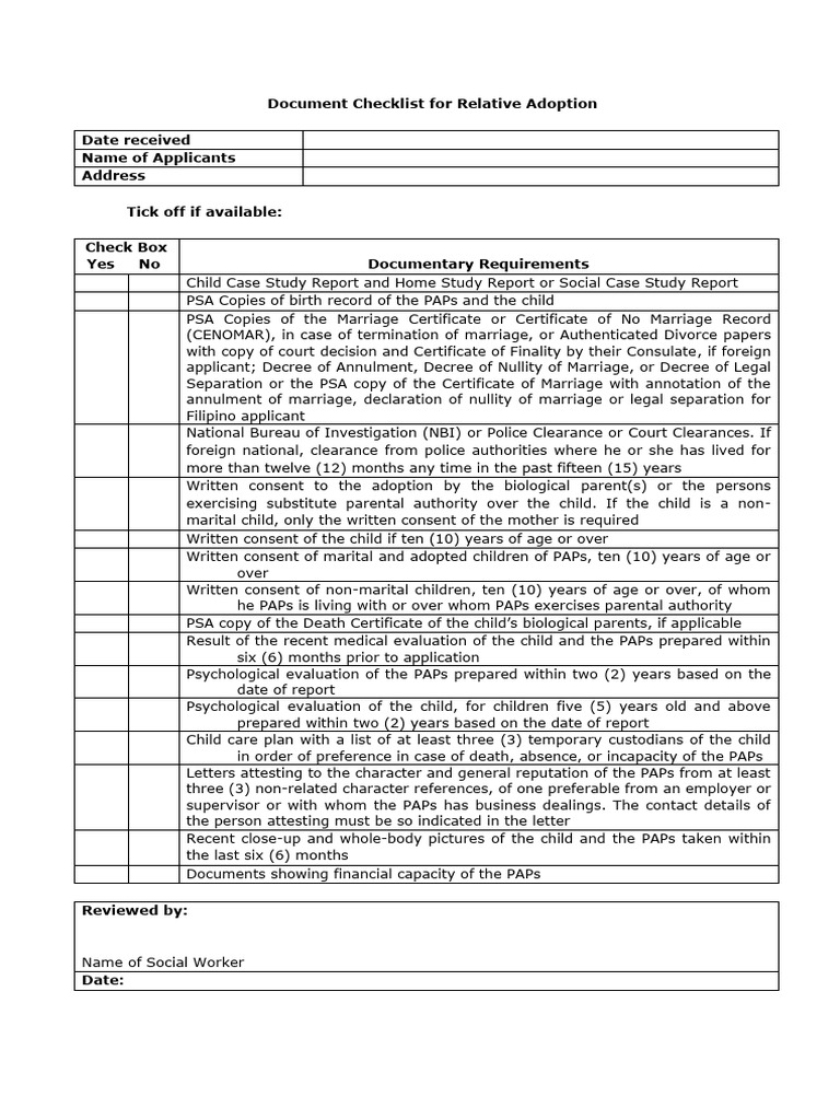 Checklist for Relative Adoption | PDF