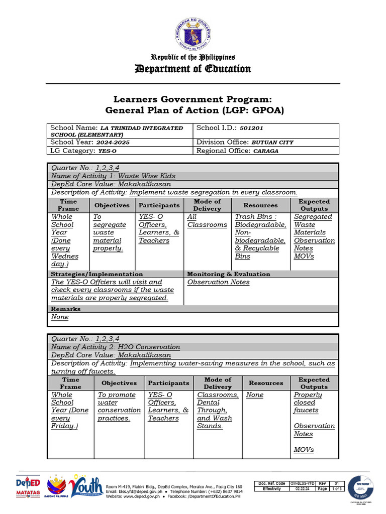 Ltis Yes-O Sy 2024 2025 Gpoa | PDF